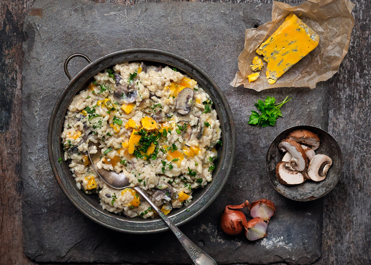 Mushroom and Harrogate Blue Cheese Risotto – Shepherds Purse Cheeses