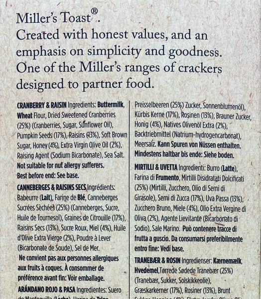 Miller's Toast Cranberry & Raisin – Shepherds Purse Cheeses